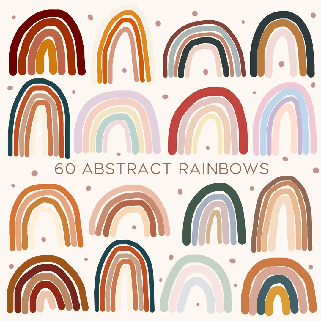Abstract Rainbow Clipart, Modern Rainbows, Boho Rainbow Clip Art ...