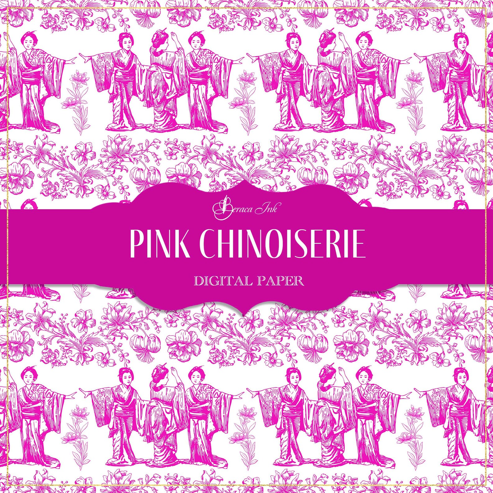 Pink Chinoiserie Digital Paper, Seamless Pattern, Asian Wallpaper ...