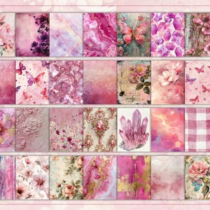 Vintage Pink Junk Journal Pages Bundle, Floral Digital Paper, Flower ...