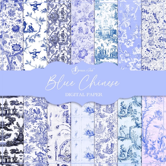 Blue Chinese Digital Paper Chinoiserie Wallpaper Blue - Etsy