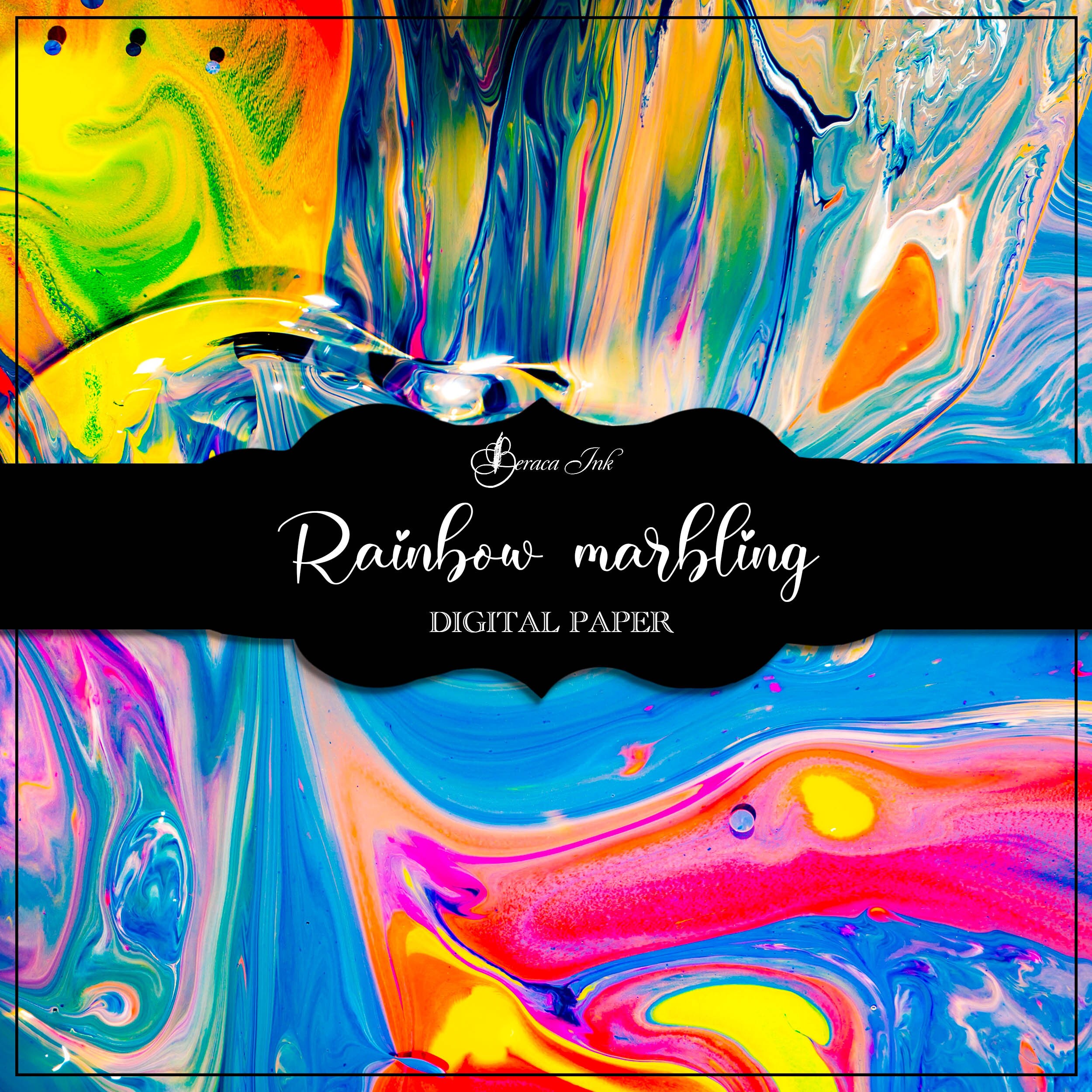 Rainbow Marbling Digital Paper Liquid Marble Rainbow Swirls - Etsy