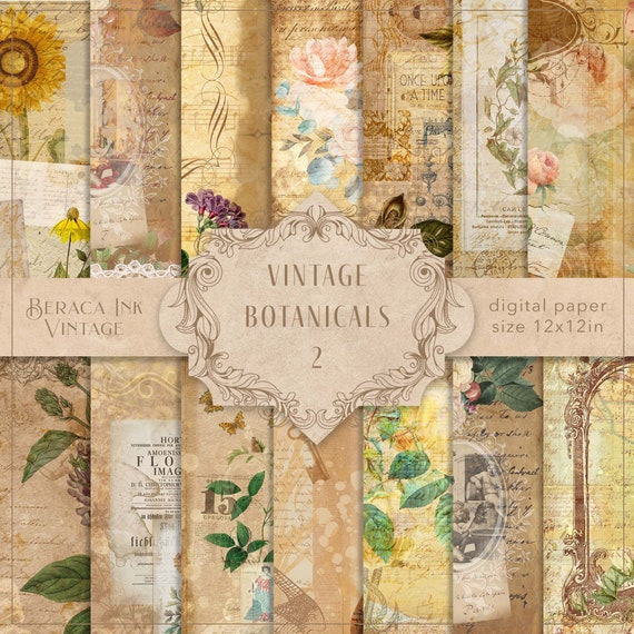 Vintage Botanicals Digital Paper 2 Antique Paper Ephemera - Etsy
