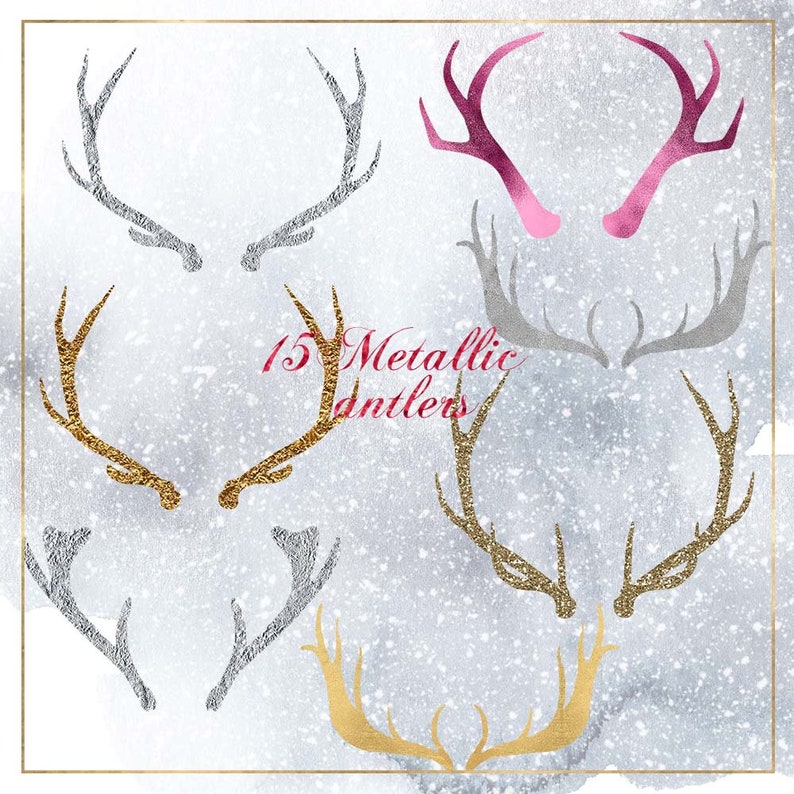 Metallic Antlers Clipart Gold Antlers Silhouette Antlers - Etsy