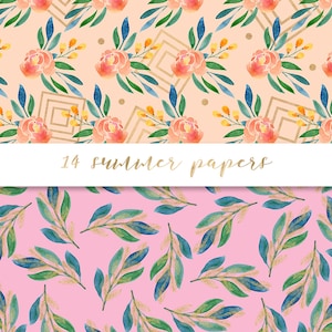 Summer Digital Paper, Floral Papers, Watercolor Flower Paper, Flower ...