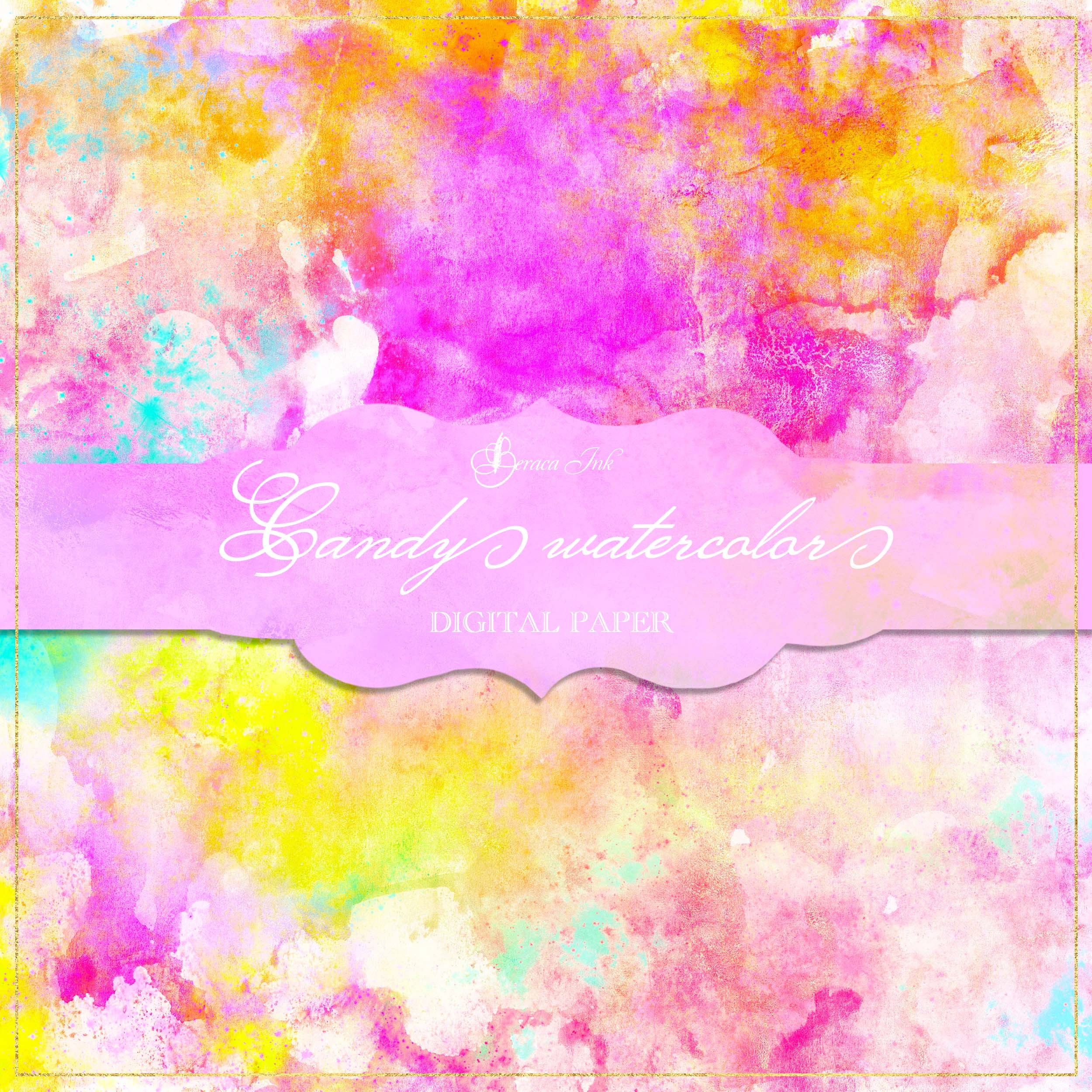 Candy Watercolor Digital Paper, Rainbow Colors, Watercolor Galaxy, Pink ...