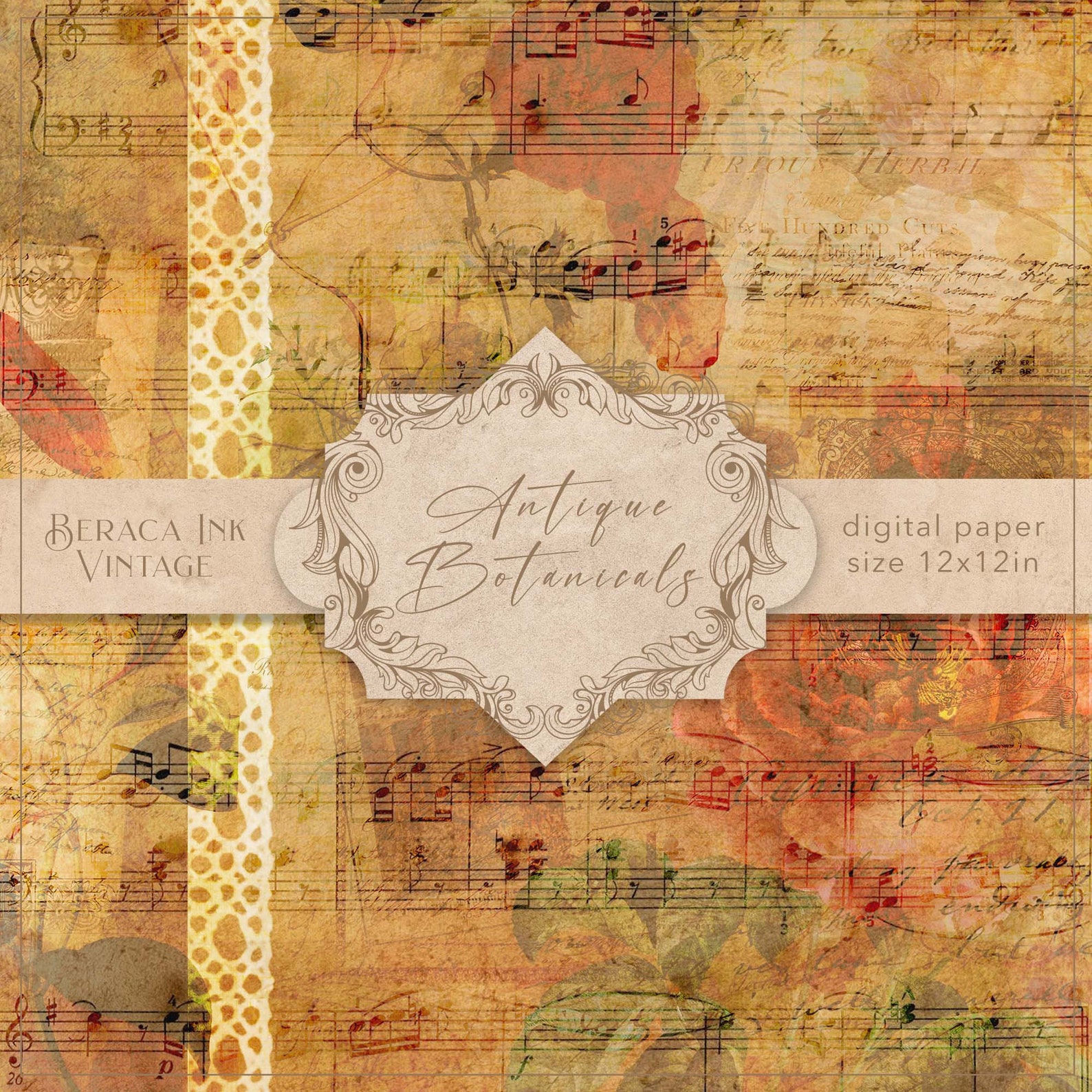 Antique Botanicals Digital Paper, Vintage Paper, Old Letter, Ephemera ...