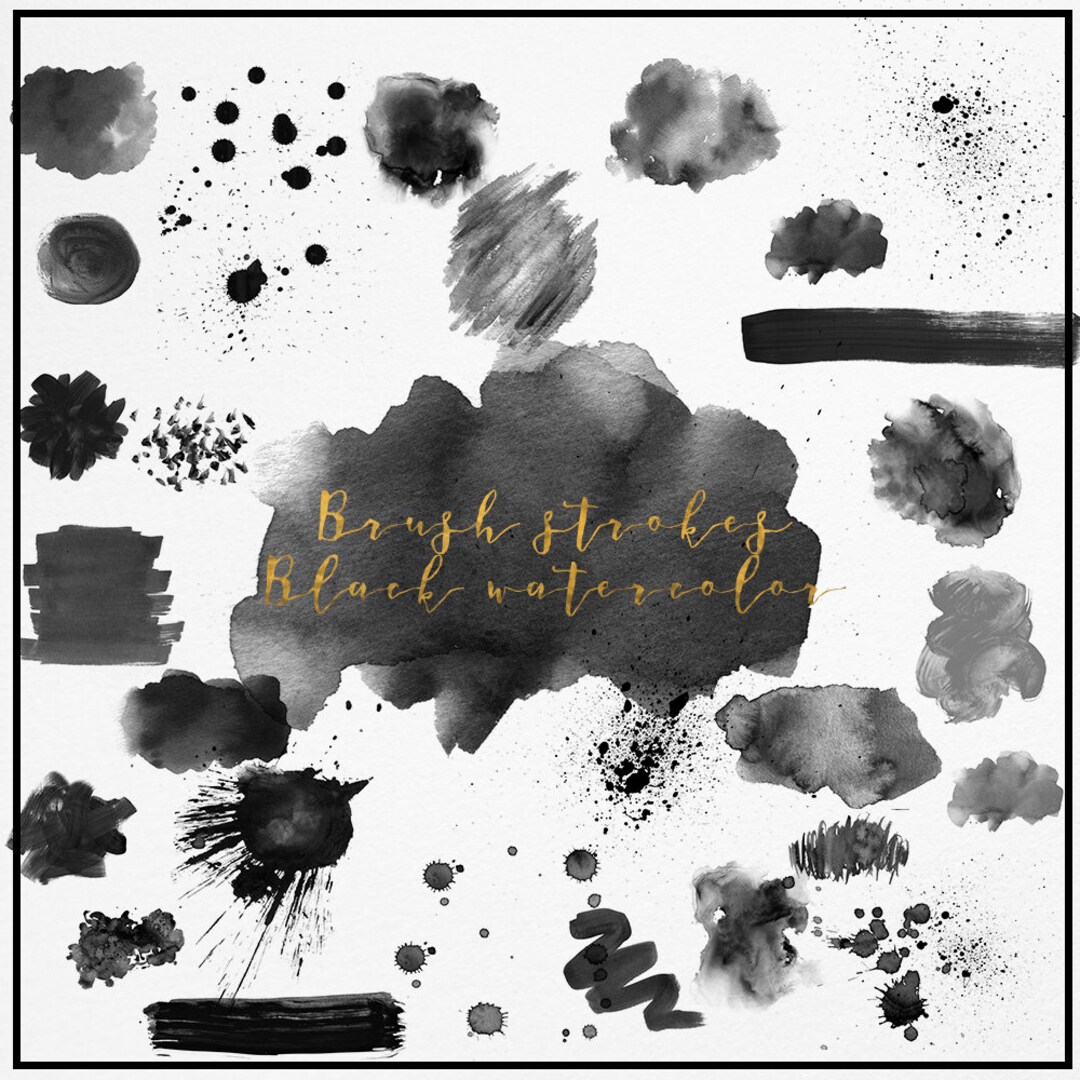 Black Watercolor Brush Strokes, Black Watercolor Clipart, Splash ...