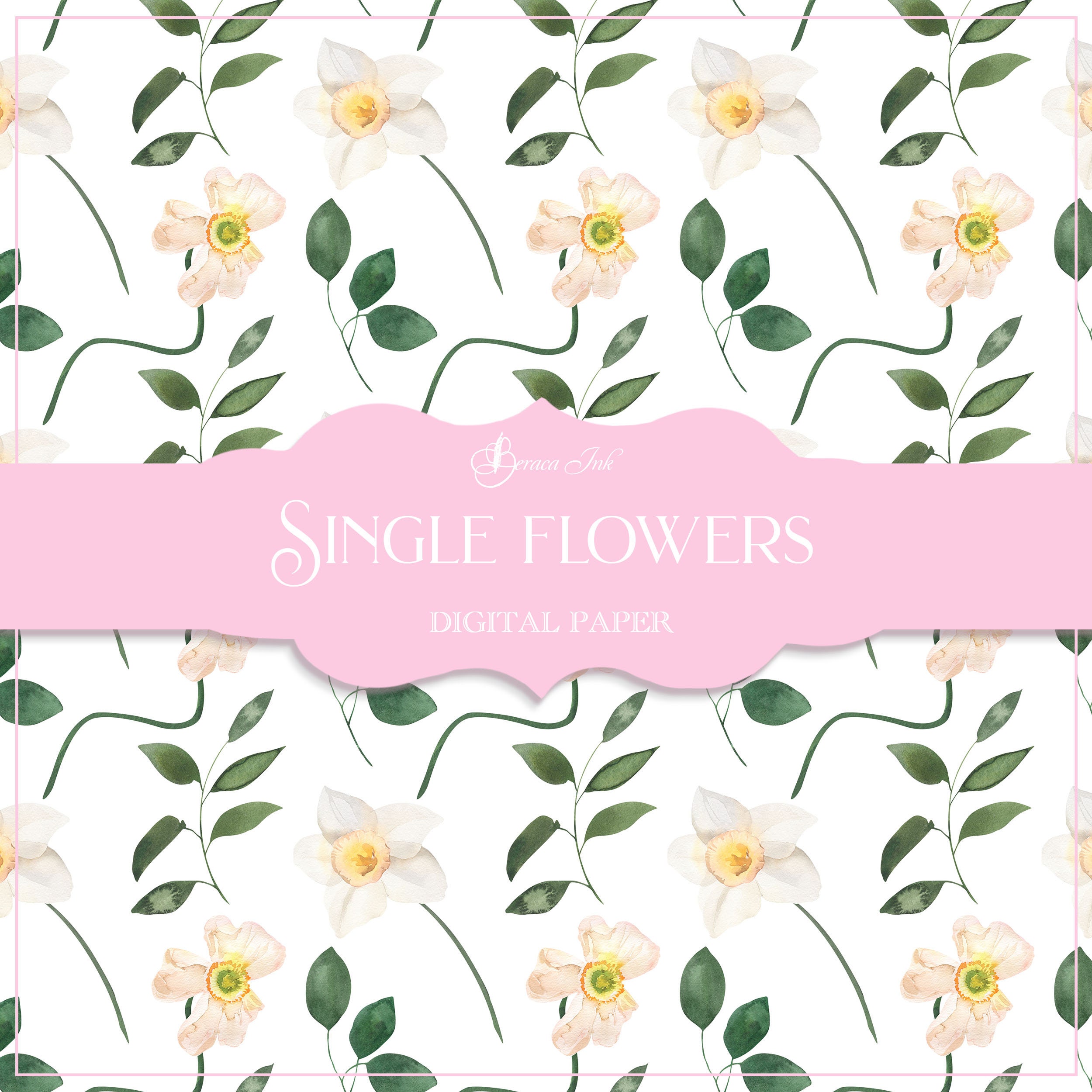 Single Flowers Digital Paper Seamless Pattern Boho Florals - Etsy