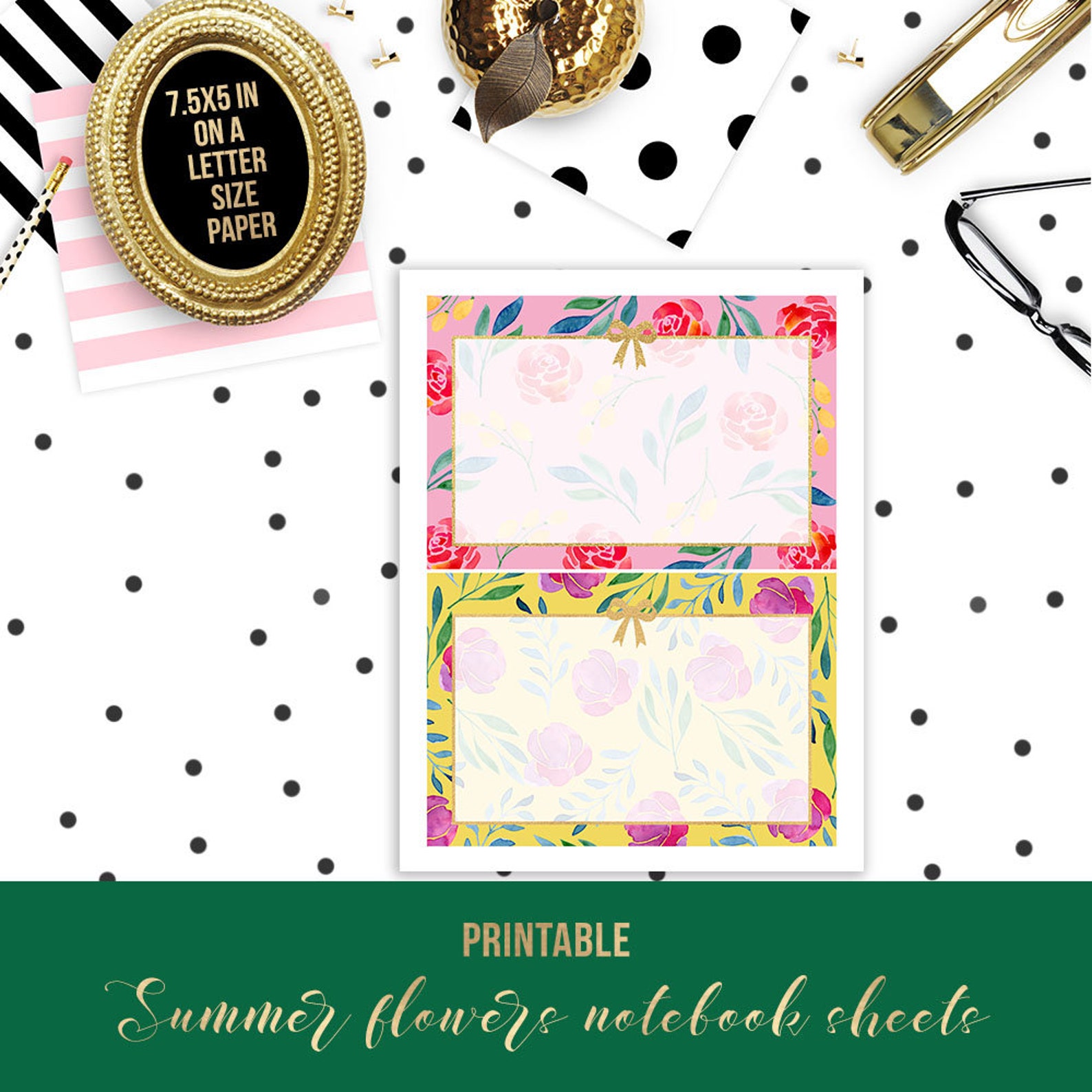 Printable Summer Flowers Notebook, Flower Notes, Floral Stationery ...