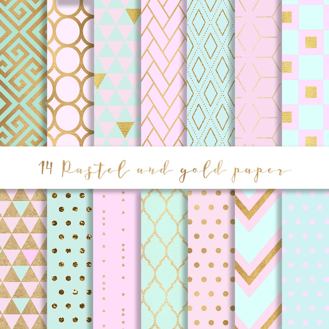 Pastel Pink and Gold Digital Paper, Gold Paper, Pastel Paper, Pastel ...