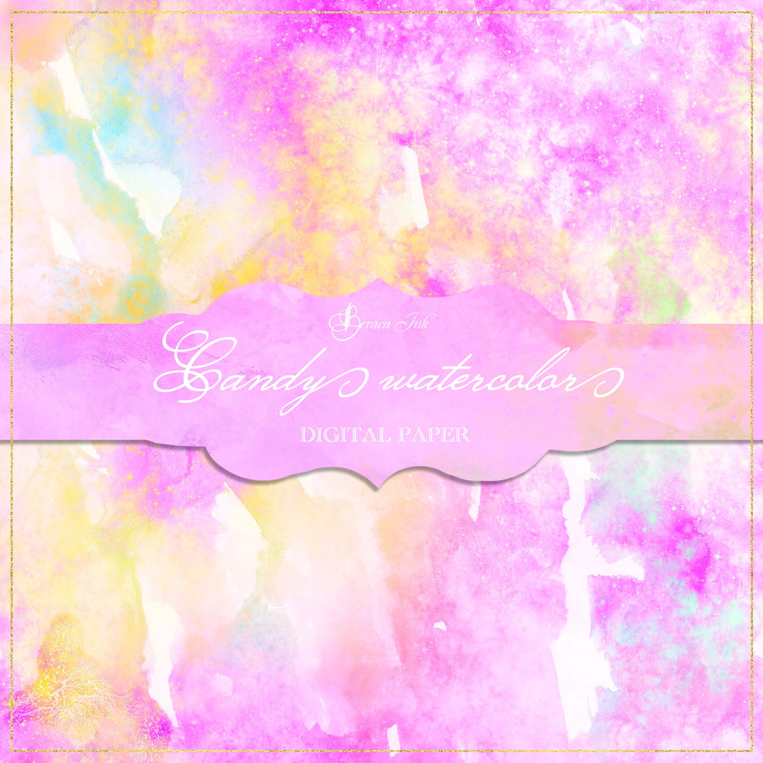 Candy Watercolor Digital Paper, Rainbow Colors, Watercolor Galaxy, Pink ...