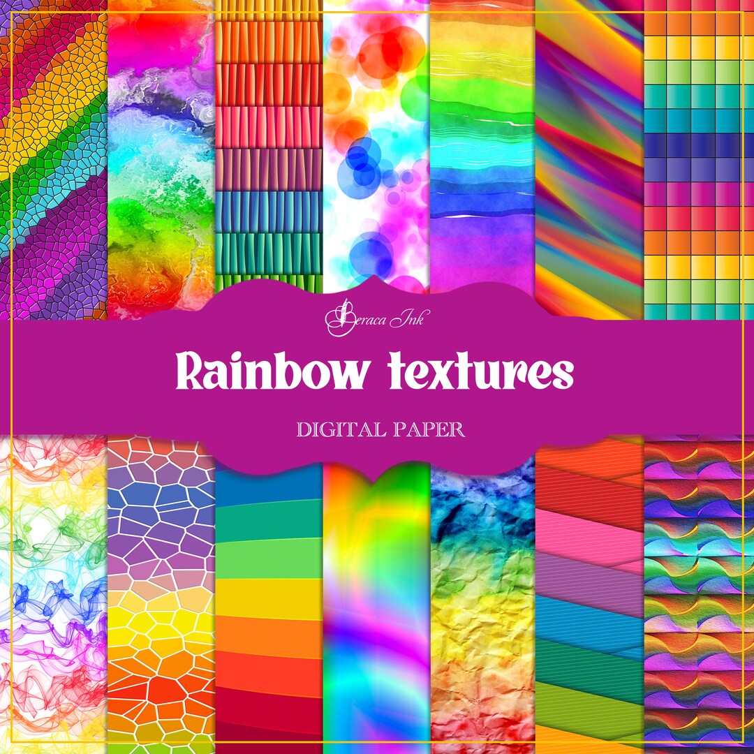 Rainbow Textures Digital Paper, Watercolour Rainbow, Colorful ...