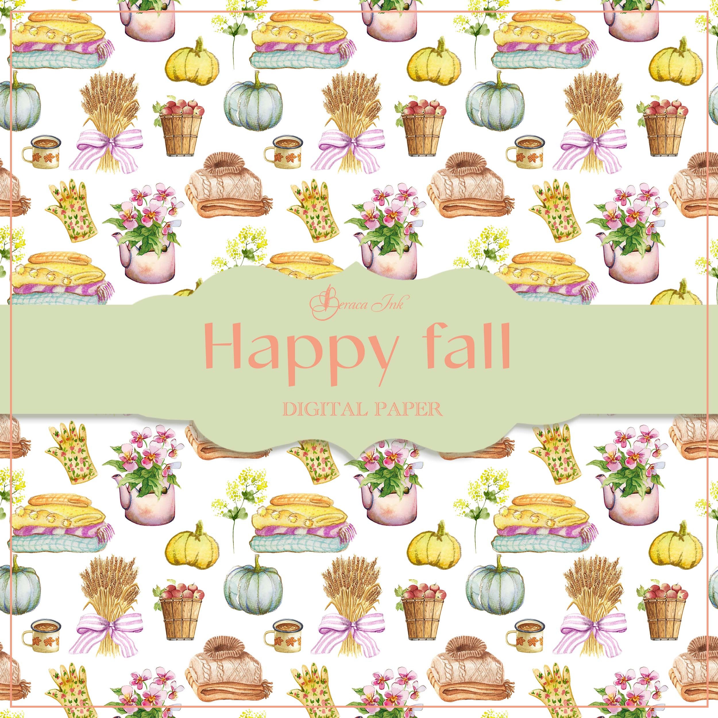 Happy Fall Digital Paper Seamless Pattern Pastel Autumn - Etsy