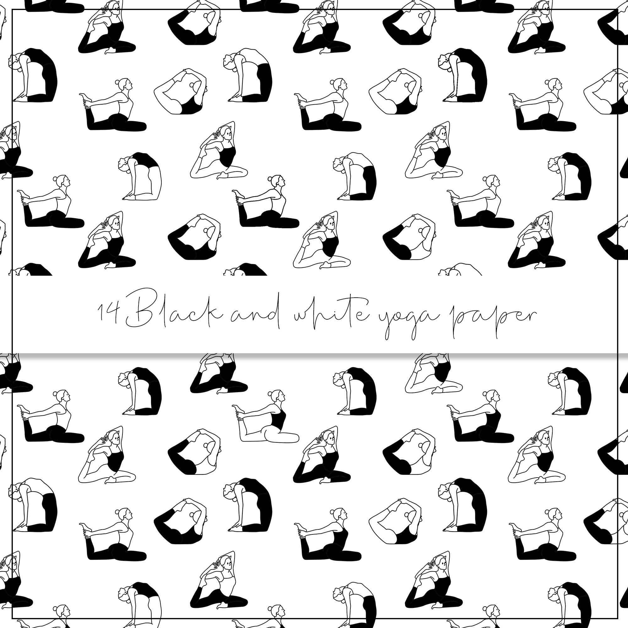 Black and White Yoga Digital Paper, Yoga Seamless Pattern, Fitness ...