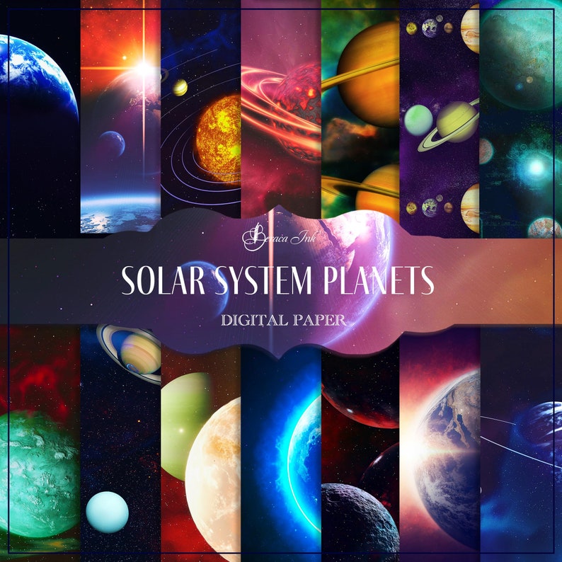 Solar System Planets Digital Paper Galaxy Background Space - Etsy