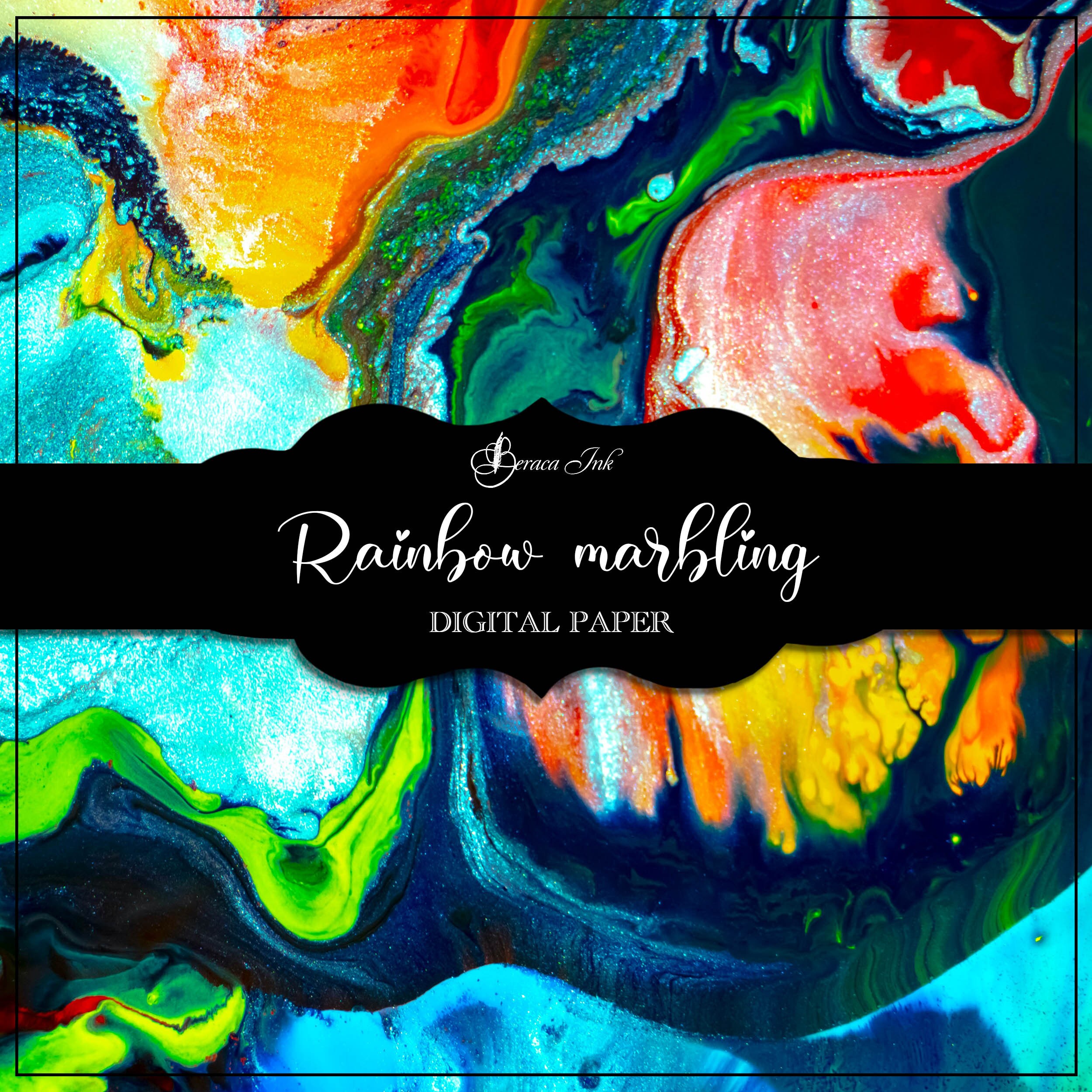 Rainbow Marbling Digital Paper Liquid Marble Rainbow Swirls - Etsy