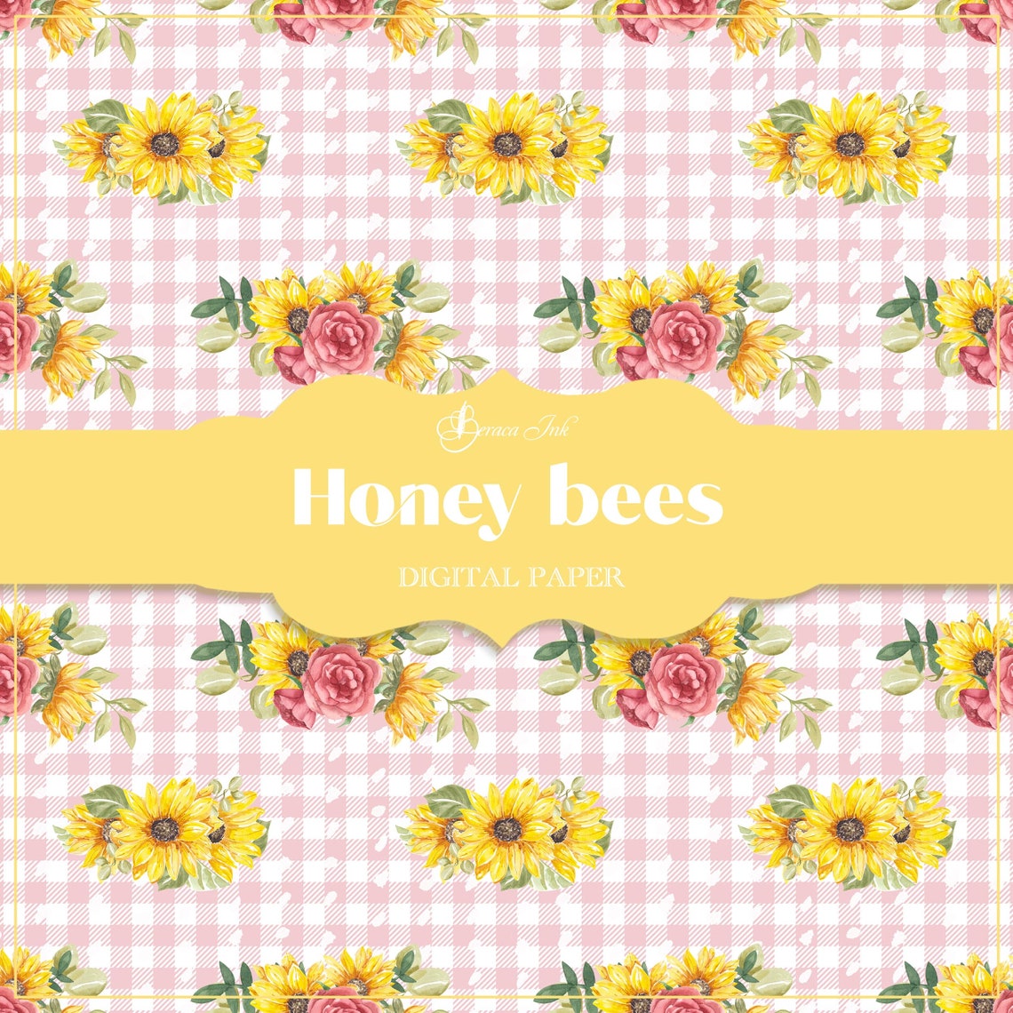 Honey Bees Digital Paper Seamless Pattern Sunflower - Etsy