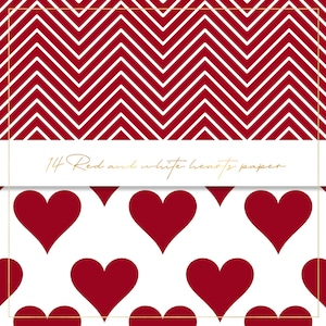 Red and White Hearts Digital Paper, Seamless Pattern, Valentine's Day ...