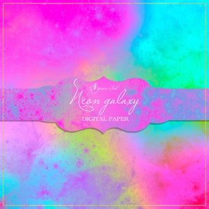 Neon Galaxy Digital Paper, Clouds Pattern, Rainbow Background, Abstract ...