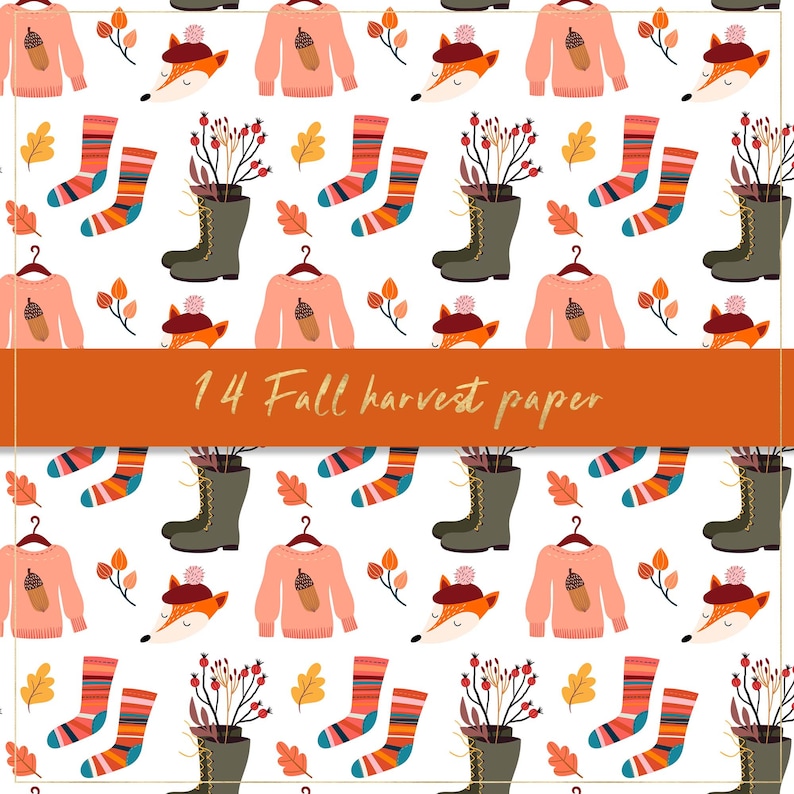 Fall Harvest Digital Paper, Seamless Pattern, Autumn Background ...