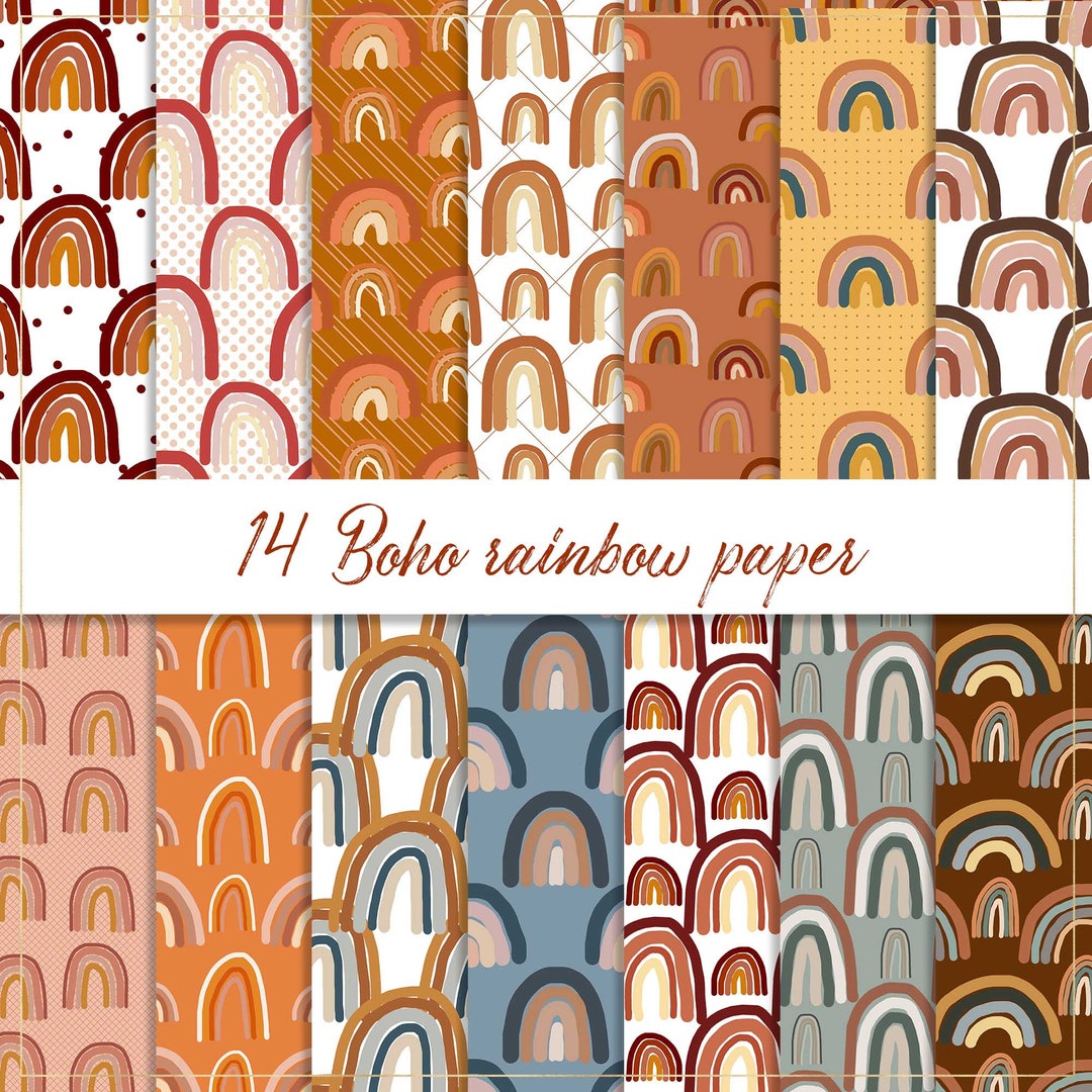 Boho Rainbow Digital Paper, Rainbow Seamless Pattern, Modern Background ...