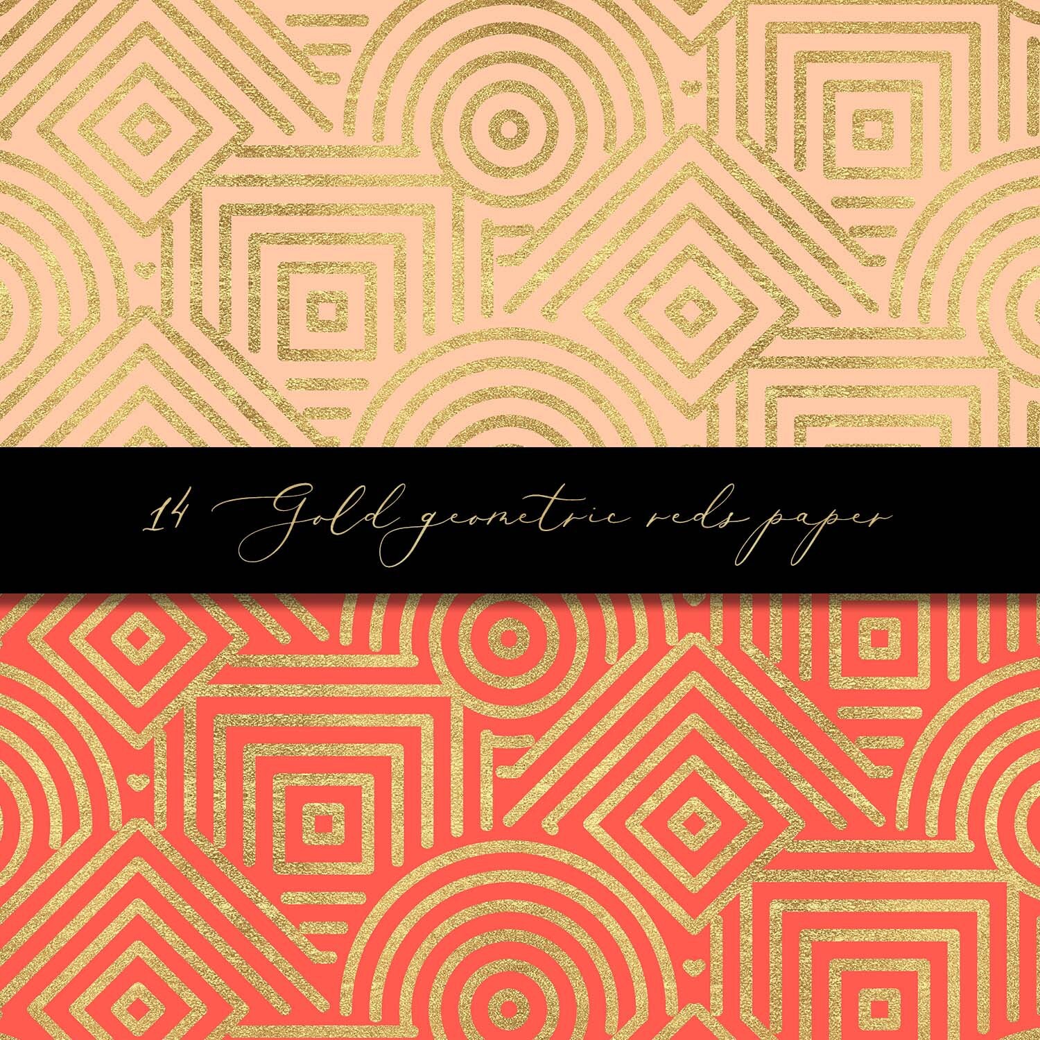 Red Gold Geometric Digital Paper Ombre Pink Background Art - Etsy