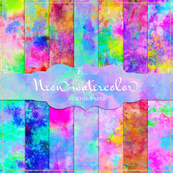 Neon Watercolor Digital Paper Neon Gradient Rainbow - Etsy