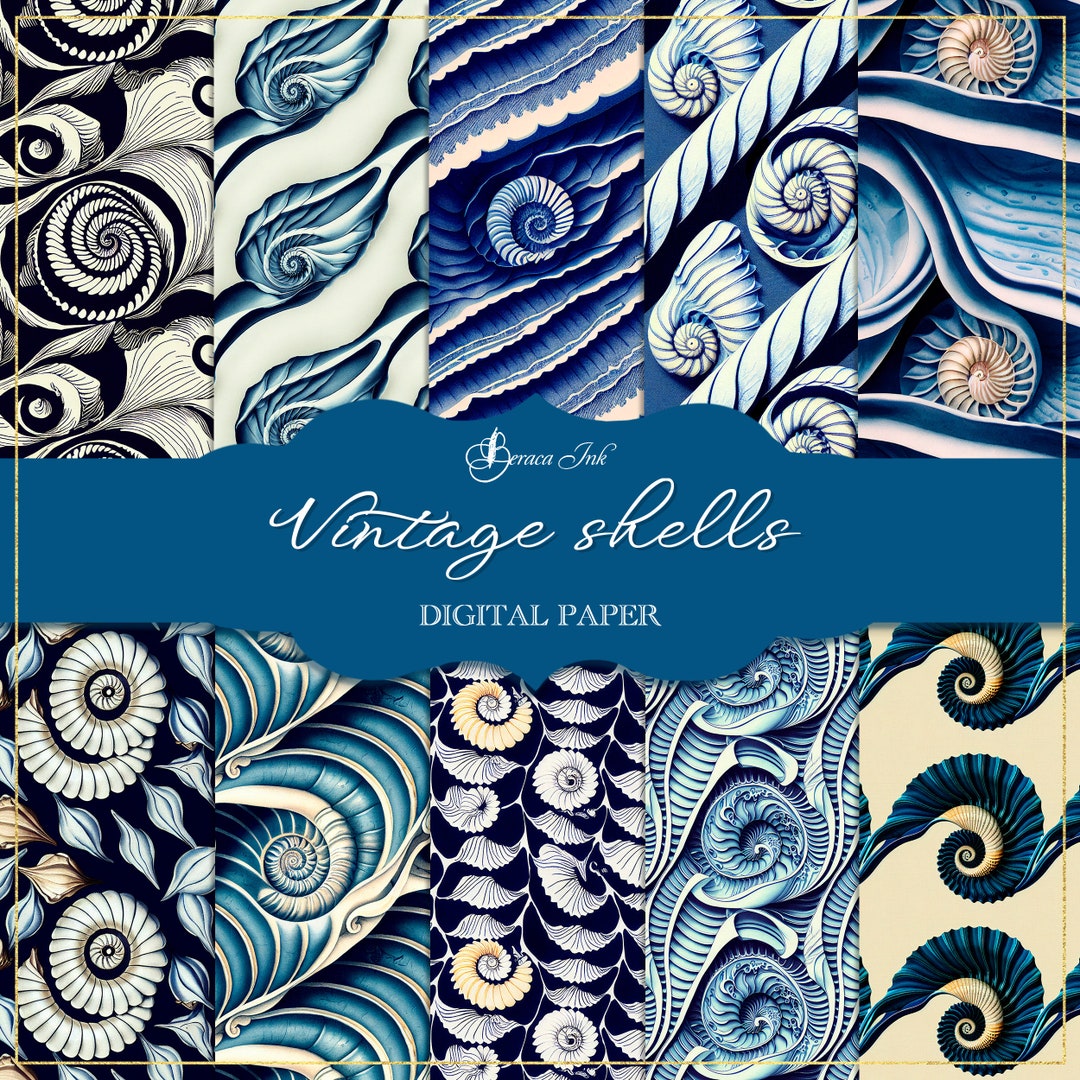 Vintage Shells Digital Paper, Seamless Chinoiserie Pattern, Repeat ...