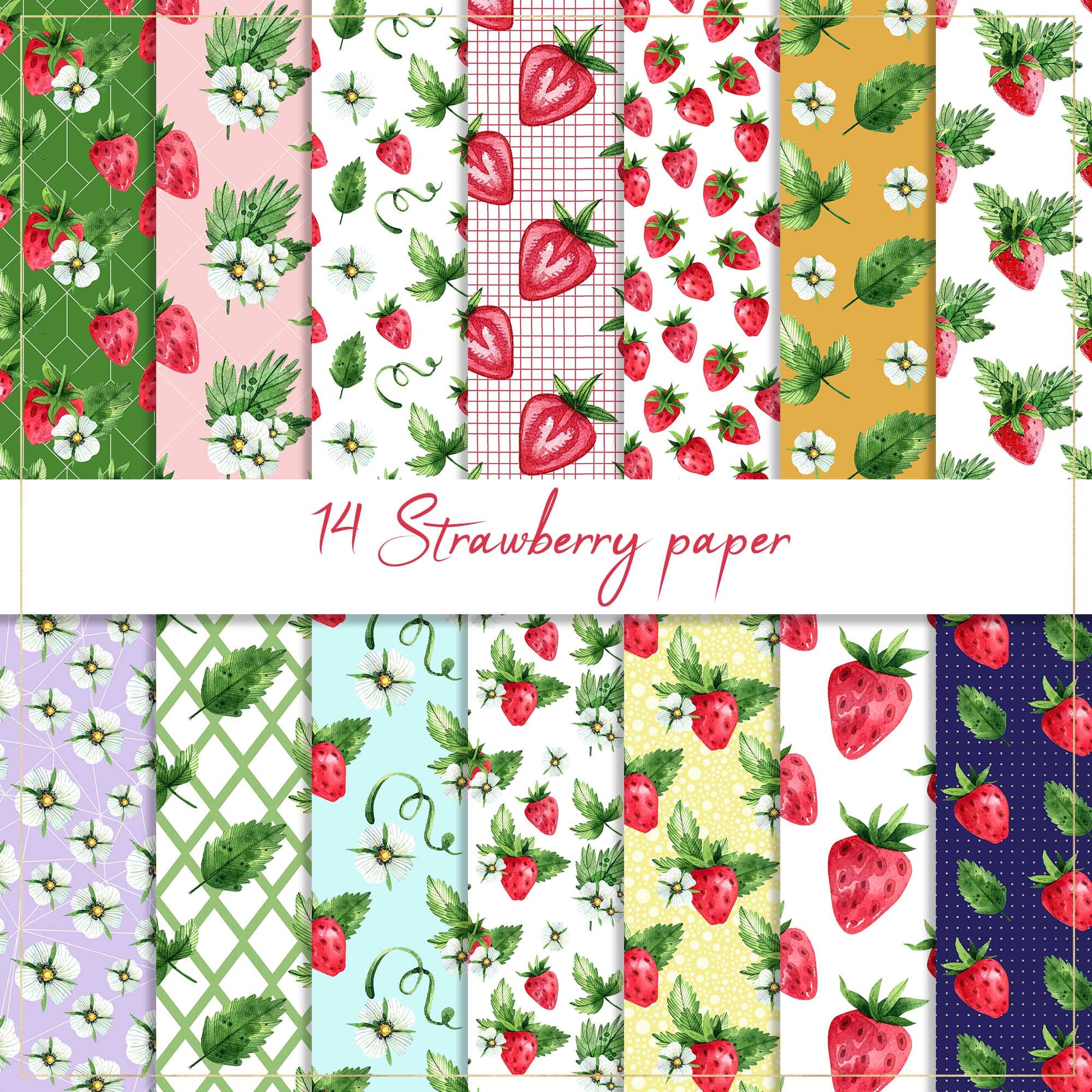 Strawberry digital paper seamless pattern strawberry | Etsy
