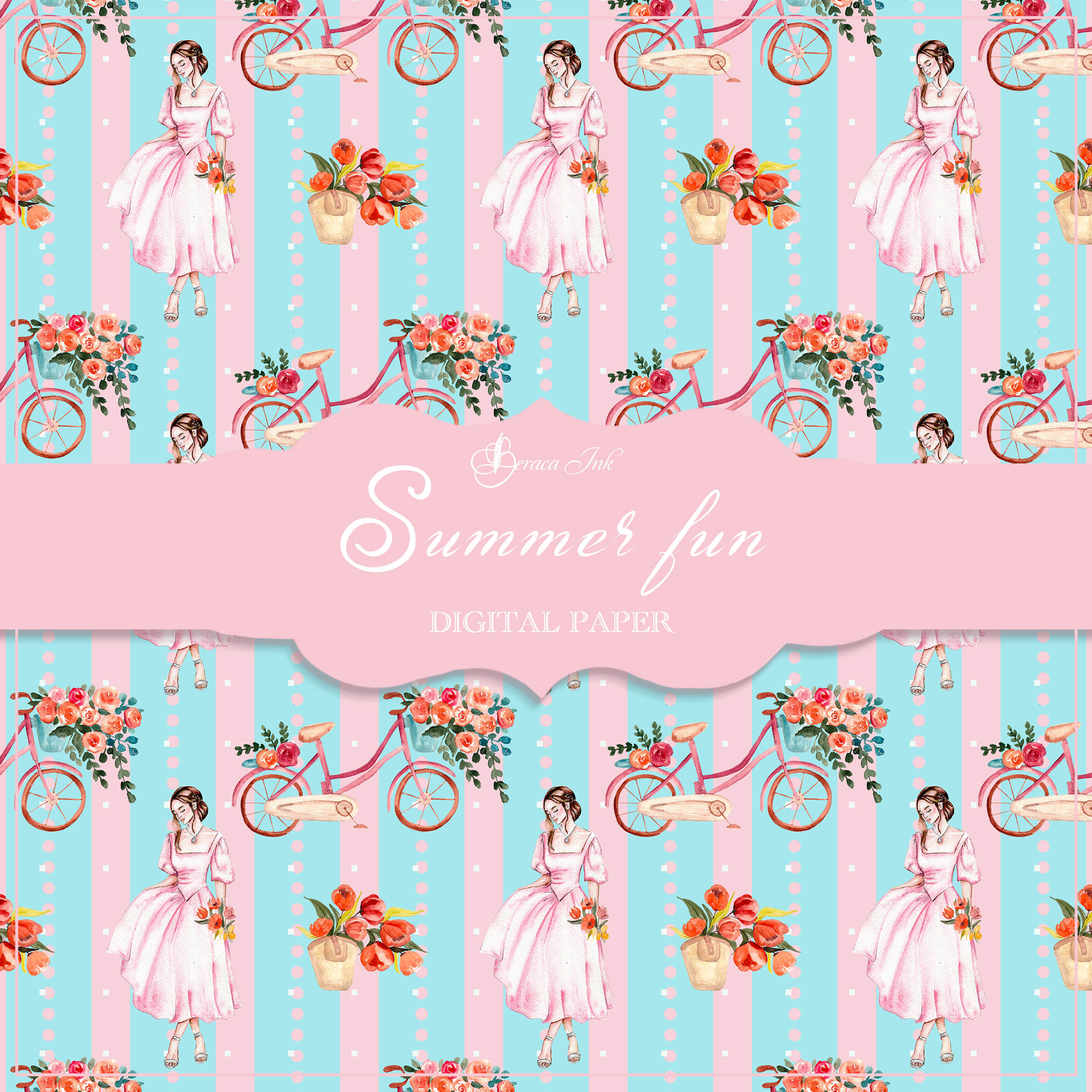 Summer Fun Digital Paper Seamless Pattern Watercolor Summer - Etsy