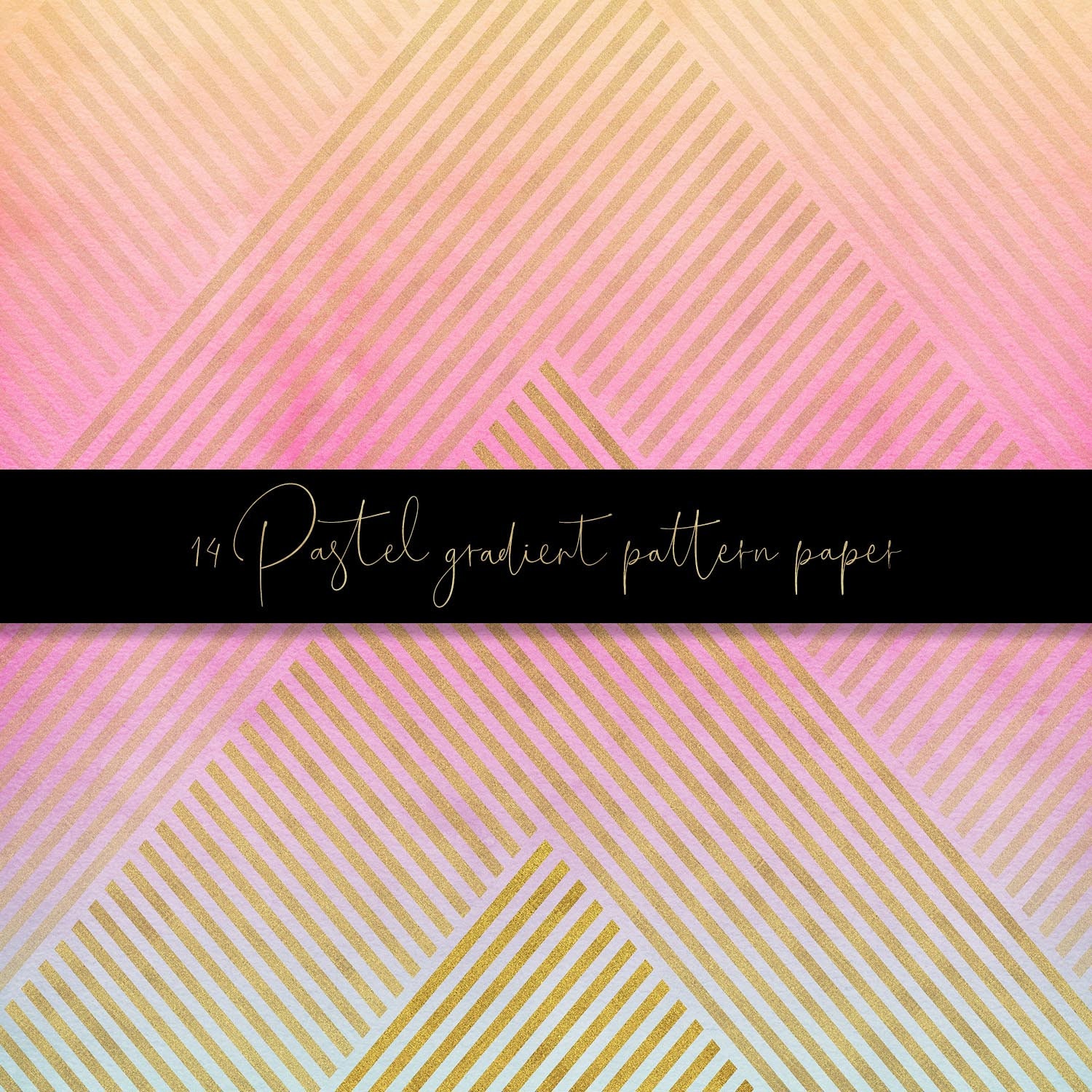 Pastel Gradient Pattern Digital Paper, Pastel Ombre Background, Gold ...