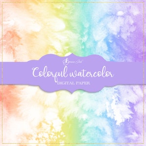 Colorful Watercolor Digital Paper, Rainbow Wallpaper, Gradient ...