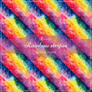 Rainbow Stripes Digital Paper, Seamless Pattern, Watercolour Texture ...