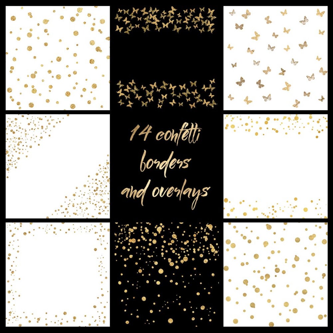 Gold Confetti Borders, Glitter Confetti Clipart, Gold Confetti Overlay ...