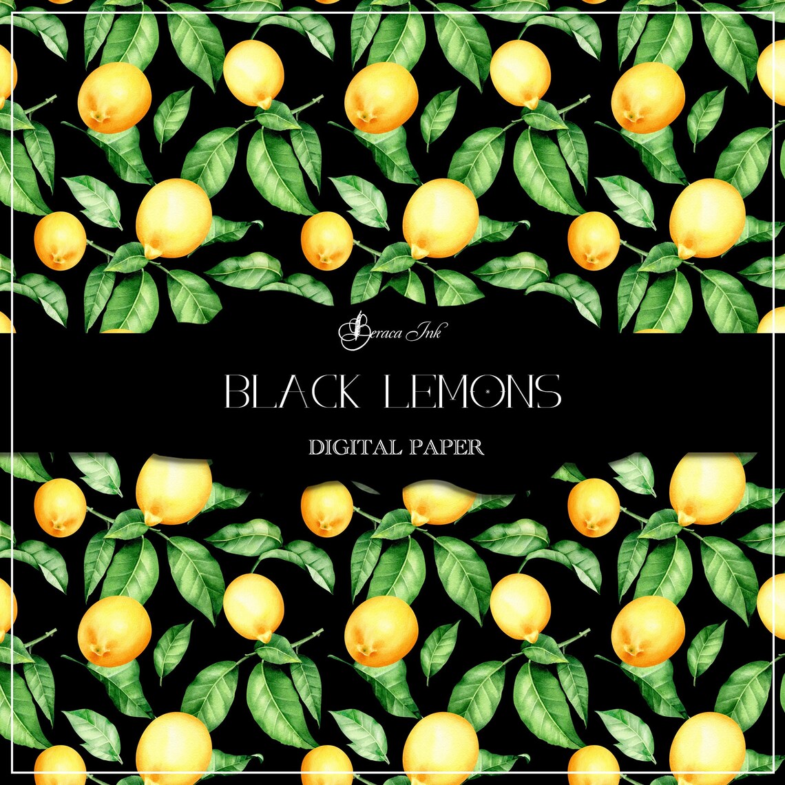 Black Lemons Digital Paper, Seamless Pattern, Black Watercolor Lemons ...