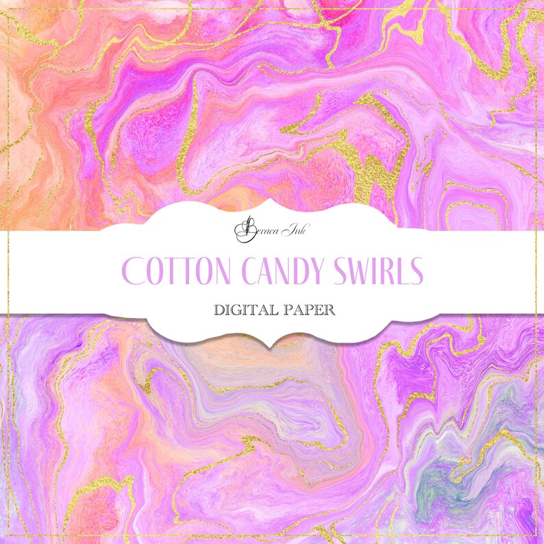 Cotton Candy Swirls Digital Paper, Marble Pattern, Pastel Background ...