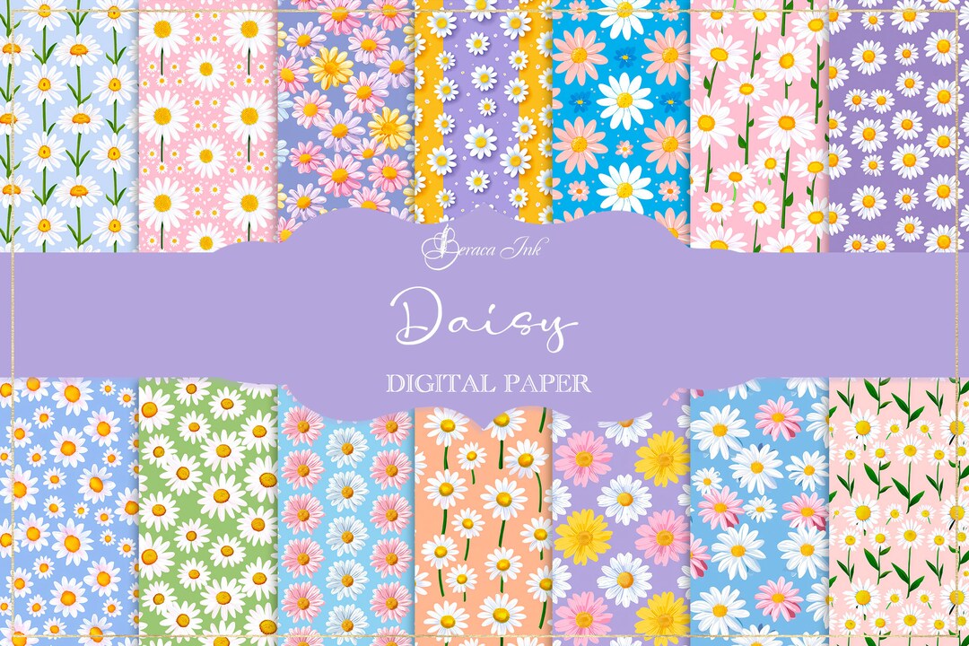 Daisy Digital Paper, Floral Seamless Pattern, Spring Scrapbook Paper ...