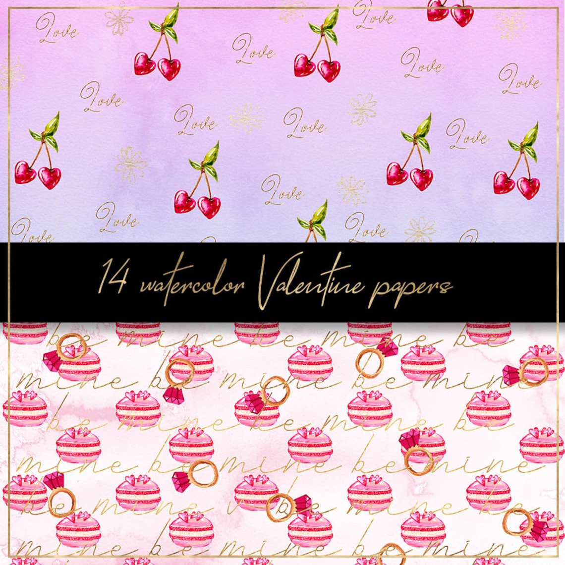 Valentines Day Watercolor Digital Paper Valentine Card Gold - Etsy