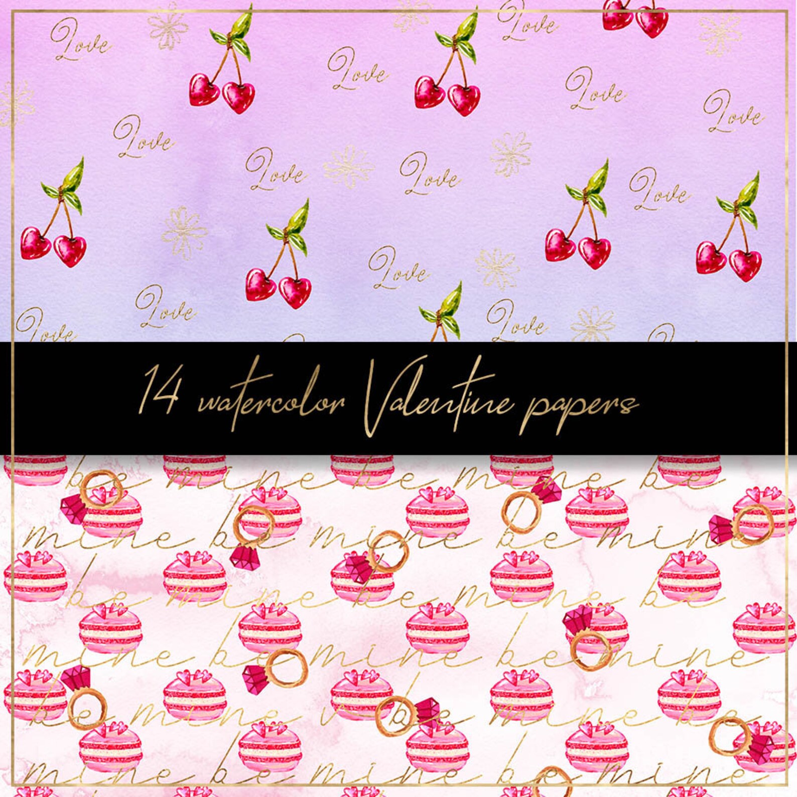 Valentines Day Watercolor Digital Paper Valentine Card Gold - Etsy