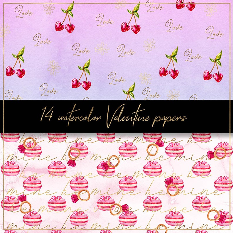 Valentines Day Watercolor Digital Paper Valentine Card Gold - Etsy
