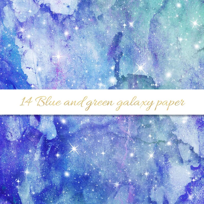 Blue and Green Galaxy Digital Paper Green Galaxy Paper | Etsy