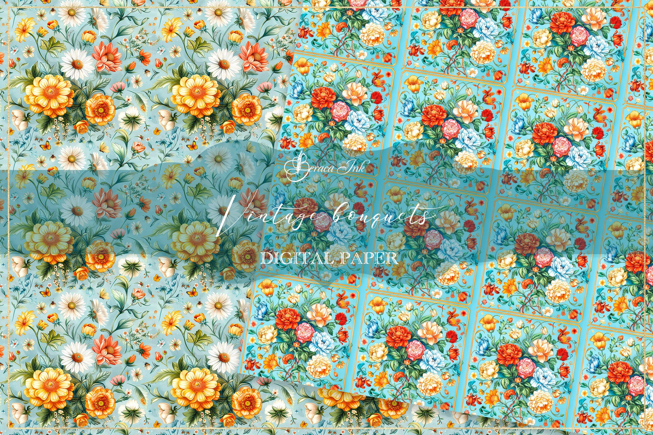 Vintage Bouquets Digital Paper, Seamless Flower Pattern, Old Floral ...