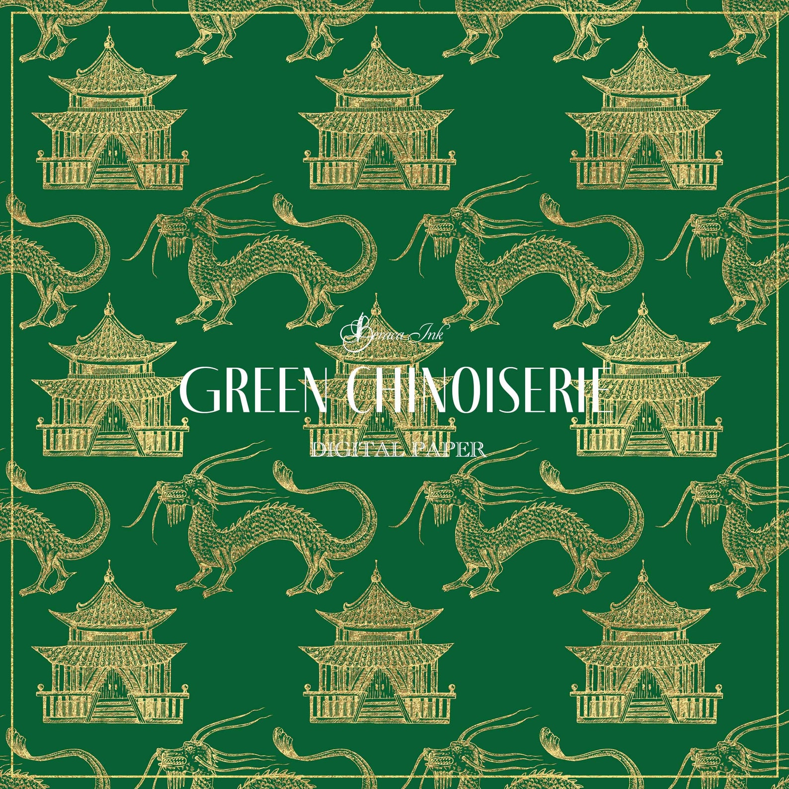 Green Chinoiserie Digital Paper Seamless Pattern Toile | Etsy