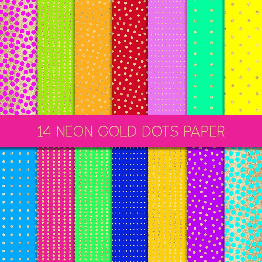Neon Gold Dots Digital Paper, Seamless Paper, Gold Polka Dots Paper ...