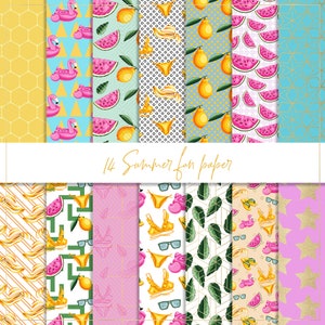 Summer Fun Digital Paper, Seamless Pattern, Pool Party, Flamingo Float ...