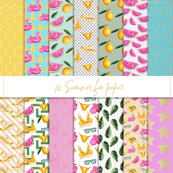 Summer fun digital paper seamless pattern pool party | Etsy