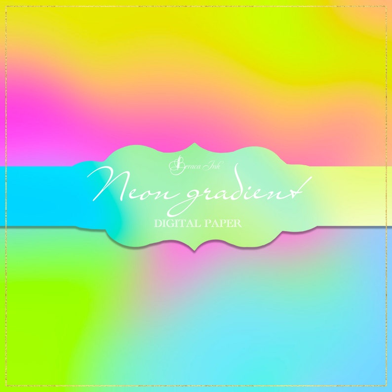 Neon Gradient Digital Paper, Gradient Pattern, Rainbow Ombre, Neon ...