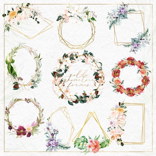 Pink Flower Geometric Frames Clipart Watercolor Flower - Etsy