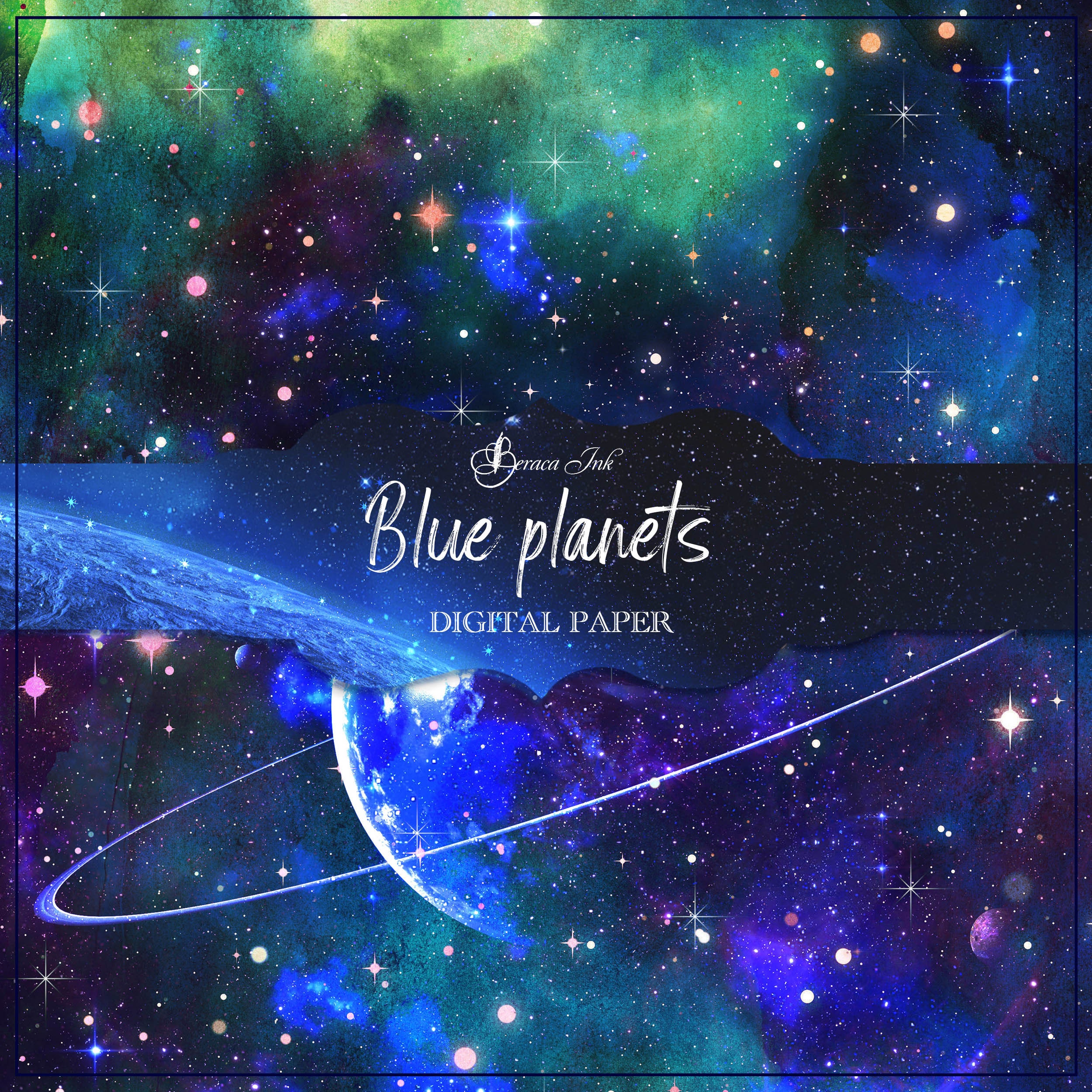Blue Planets Digital Paper Galaxy Backdrop Outer Space - Etsy