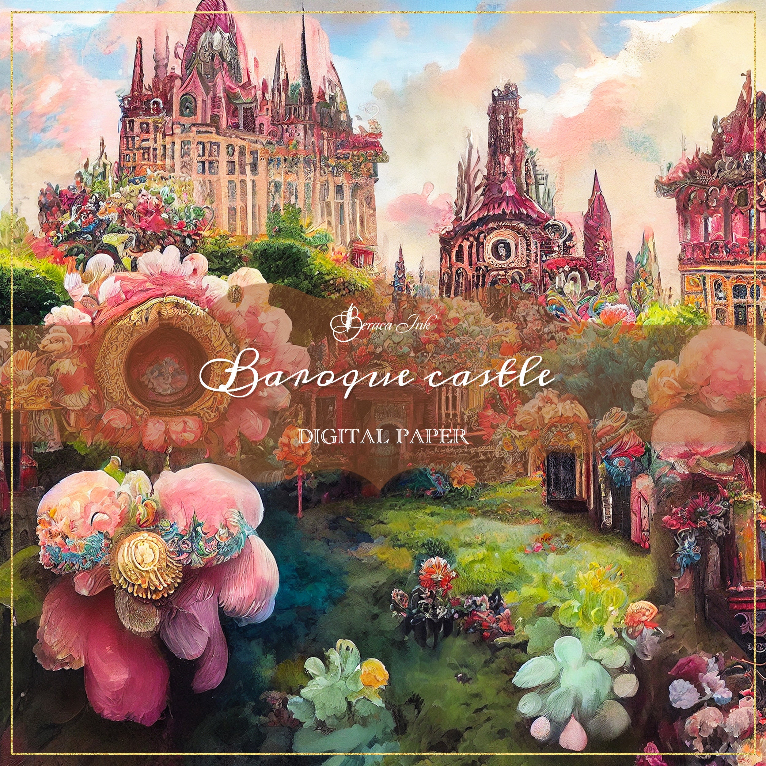 Baroque Castle Digital Paper Floral Castle Background - Etsy